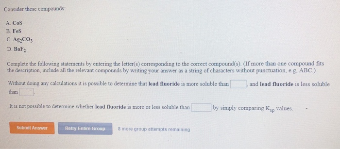 Consider these compounds: A. CoS B. FeS C. Ag CO D. | Chegg.com