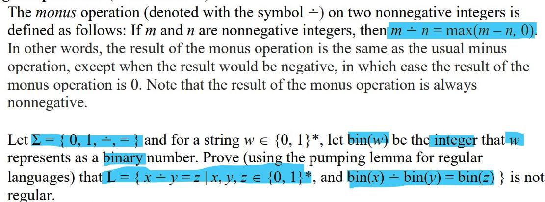 Solved The monus operation (denoted with the symbol - ) on | Chegg.com