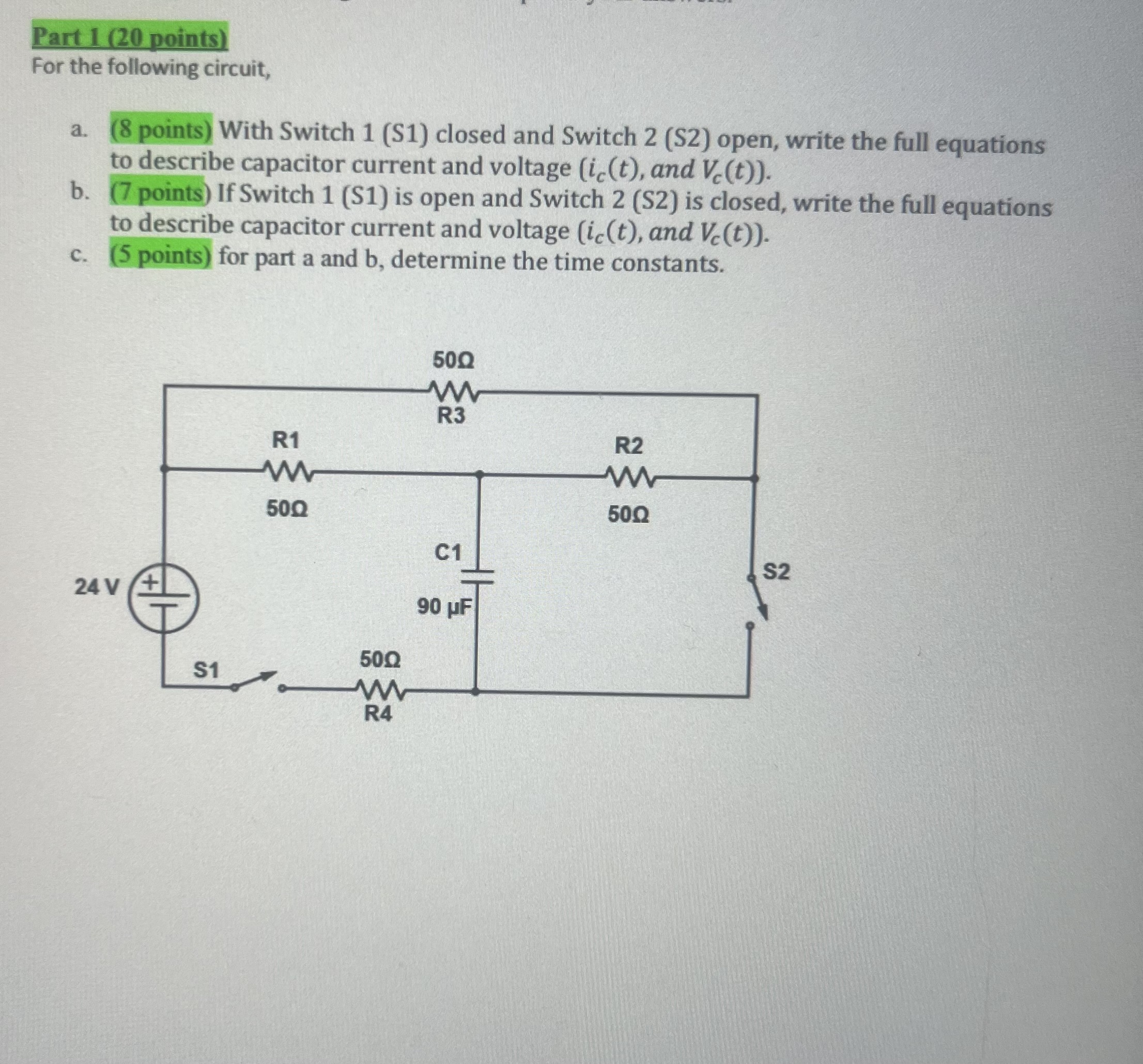 Solved Part 1 (20 ﻿points)For the following circuit,a. (8 | Chegg.com