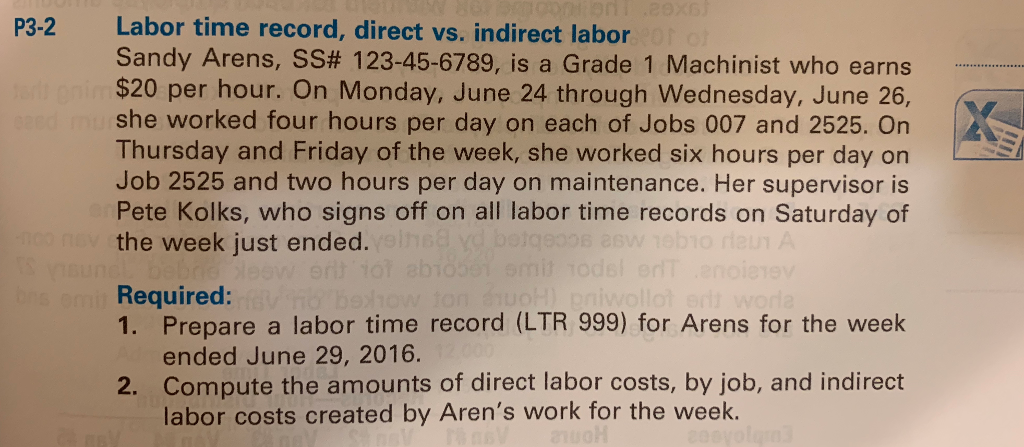 Solved Labor time record, direct vs. indirect labor Sandy | Chegg.com