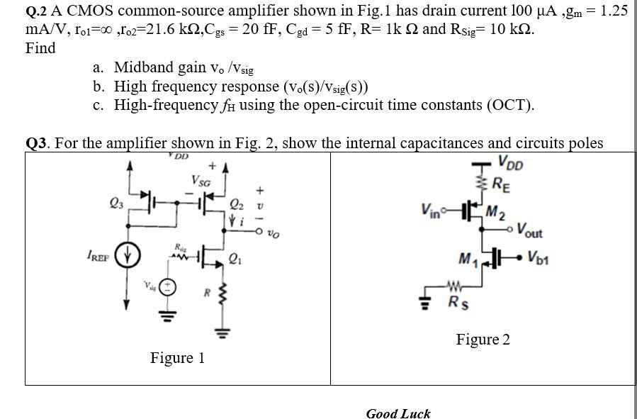 Solved = Q.2 A CMOS common-source amplifier shown in Fig. 1 | Chegg.com