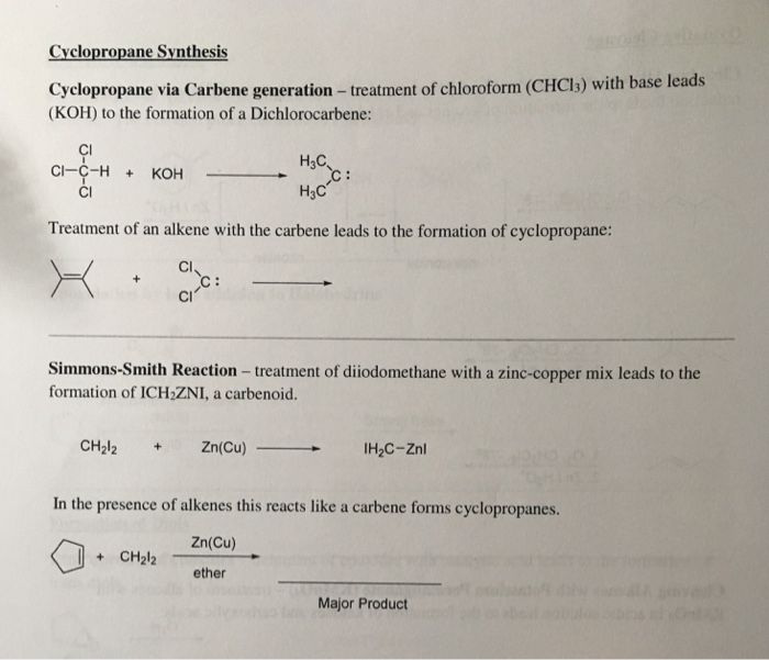 Solved Cyclopropane Synthesis Cyclopropane via Carbene | Chegg.com