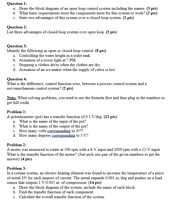 Solved Question 1 A Draw The Block Diagram Of An Open Loop 9951