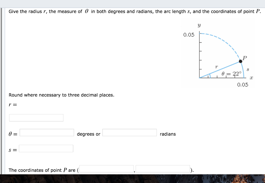 Solved Give the radius r, the measure of in both degrees and | Chegg.com