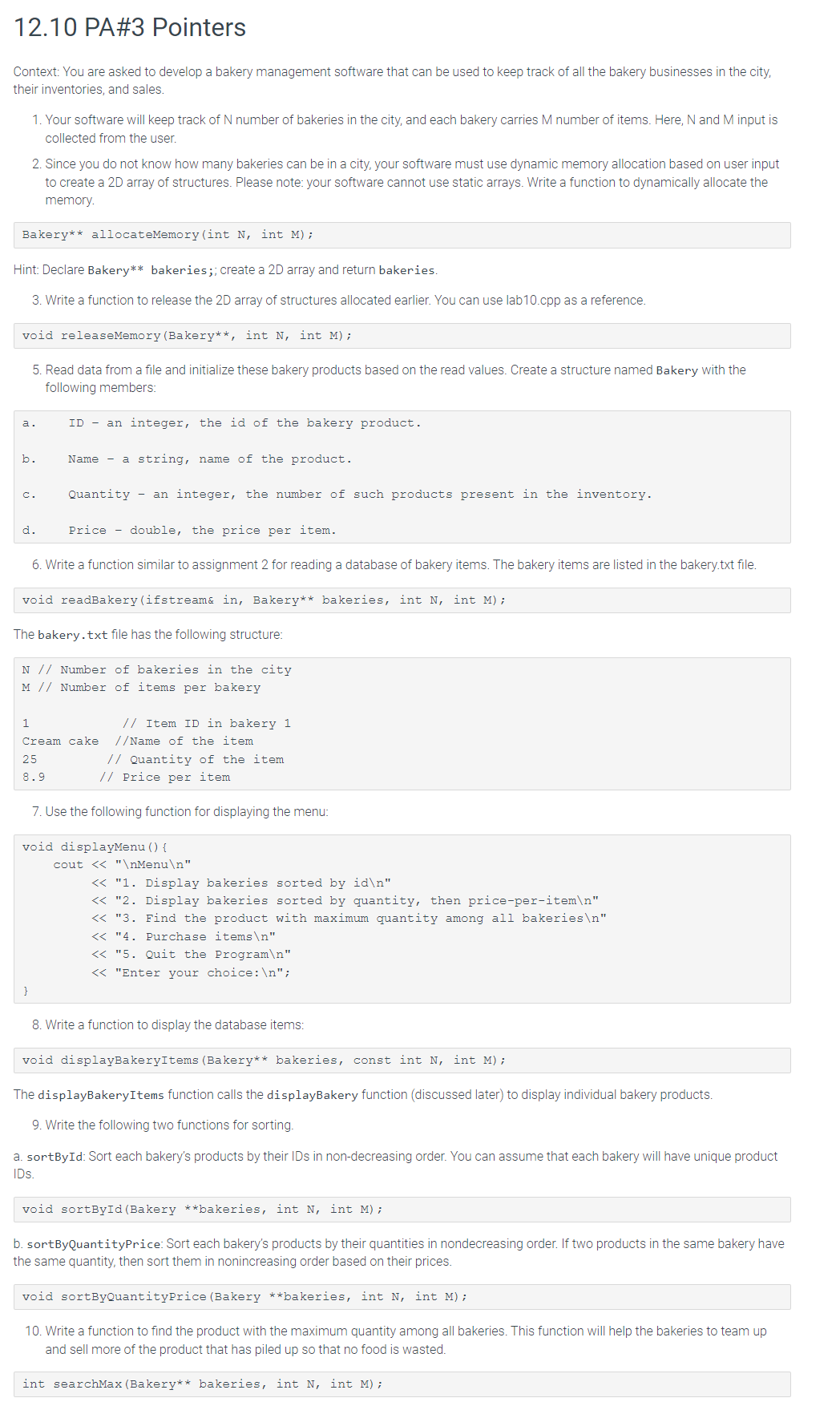 Solved 12.10 PA\#3 Pointers Context: You are asked to | Chegg.com