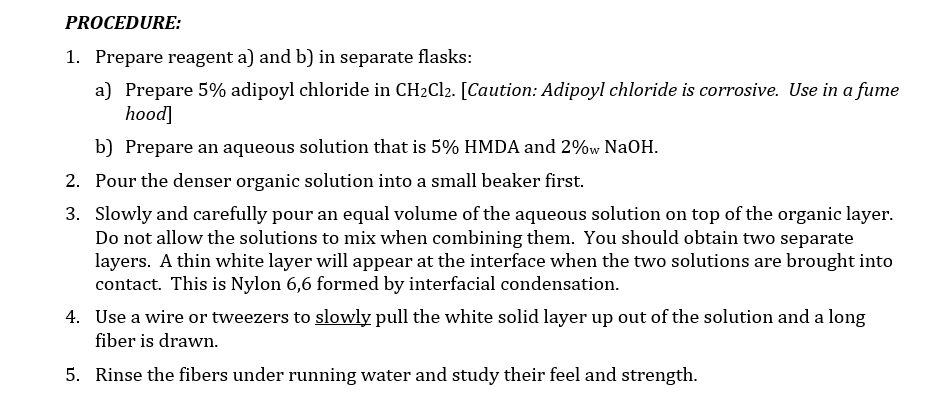 Solved a) Prepare 5% adipoyl chloride in CH2Cl2. [Caution: | Chegg.com