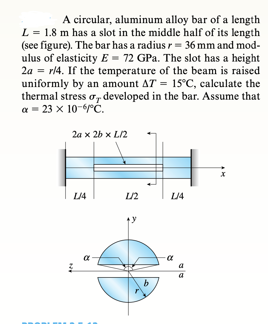 Solved A circular, aluminum alloy bar of a length L=1.8 m | Chegg.com