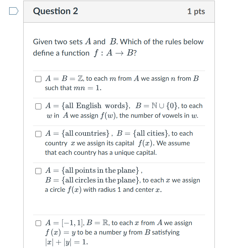 Solved Question 2Given two sets A and B. ﻿Which of the rules | Chegg.com