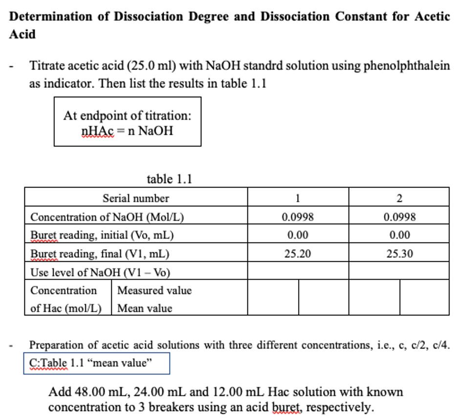 Solved Acid - Titrate acetic acid ( 25.0ml) with NaOH | Chegg.com