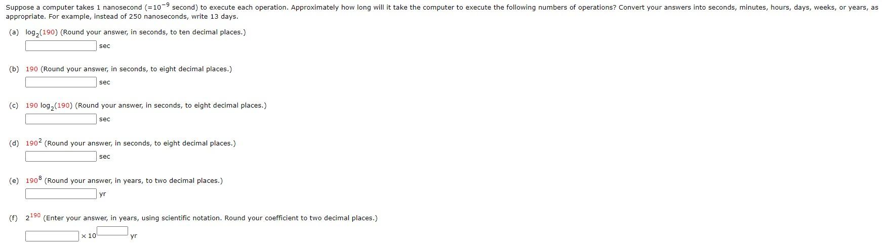 Solved Suppose a computer takes 1 nanosecond (= 10-9 second) | Chegg.com
