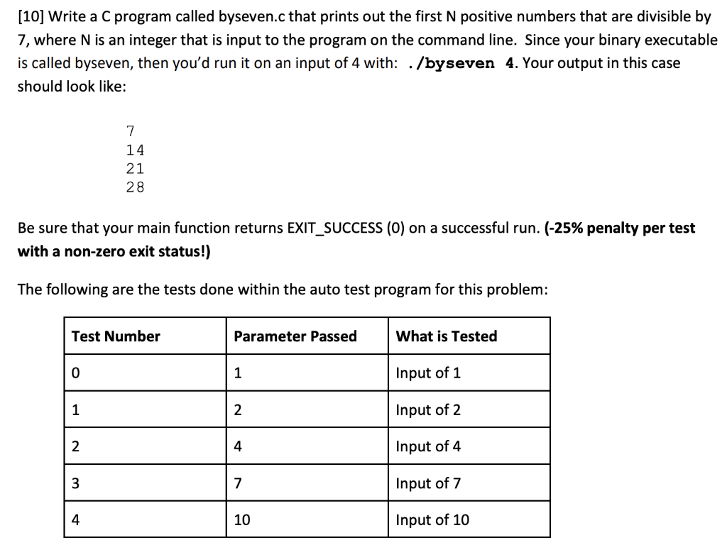 Solved [10] Write a C program called byseven.c that prints | Chegg.com