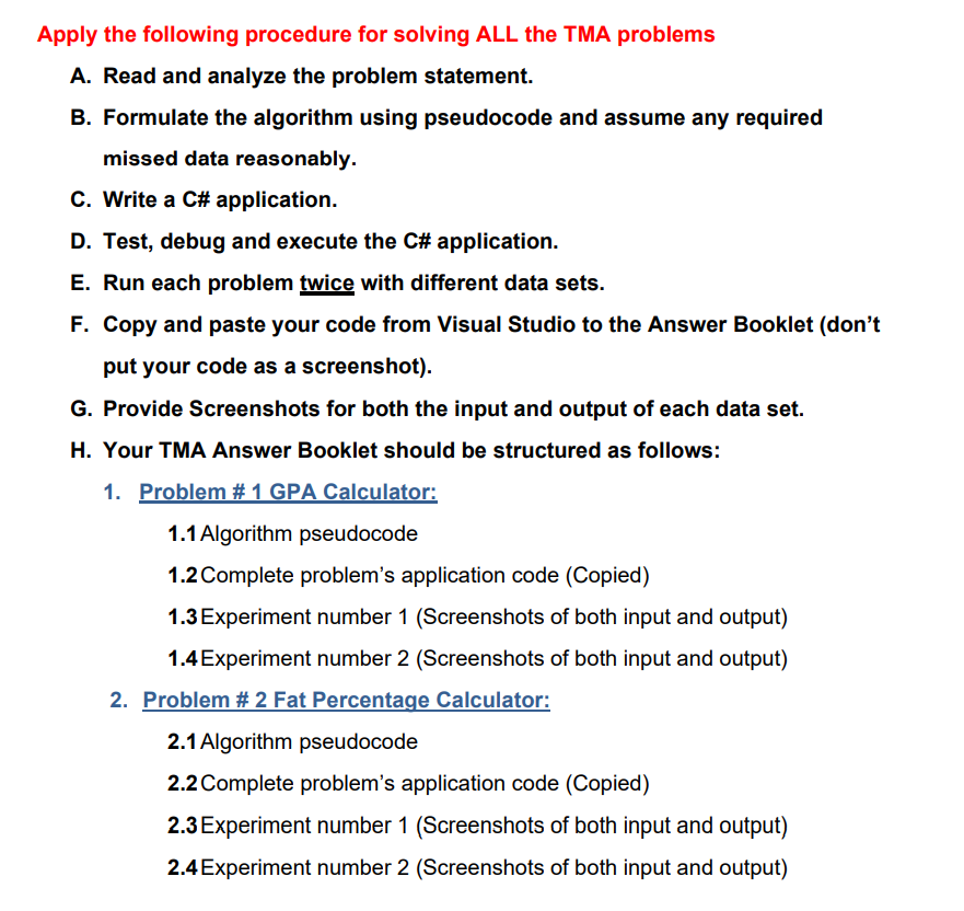 Solved ply the following procedure for solving ALL the TMA | Chegg.com