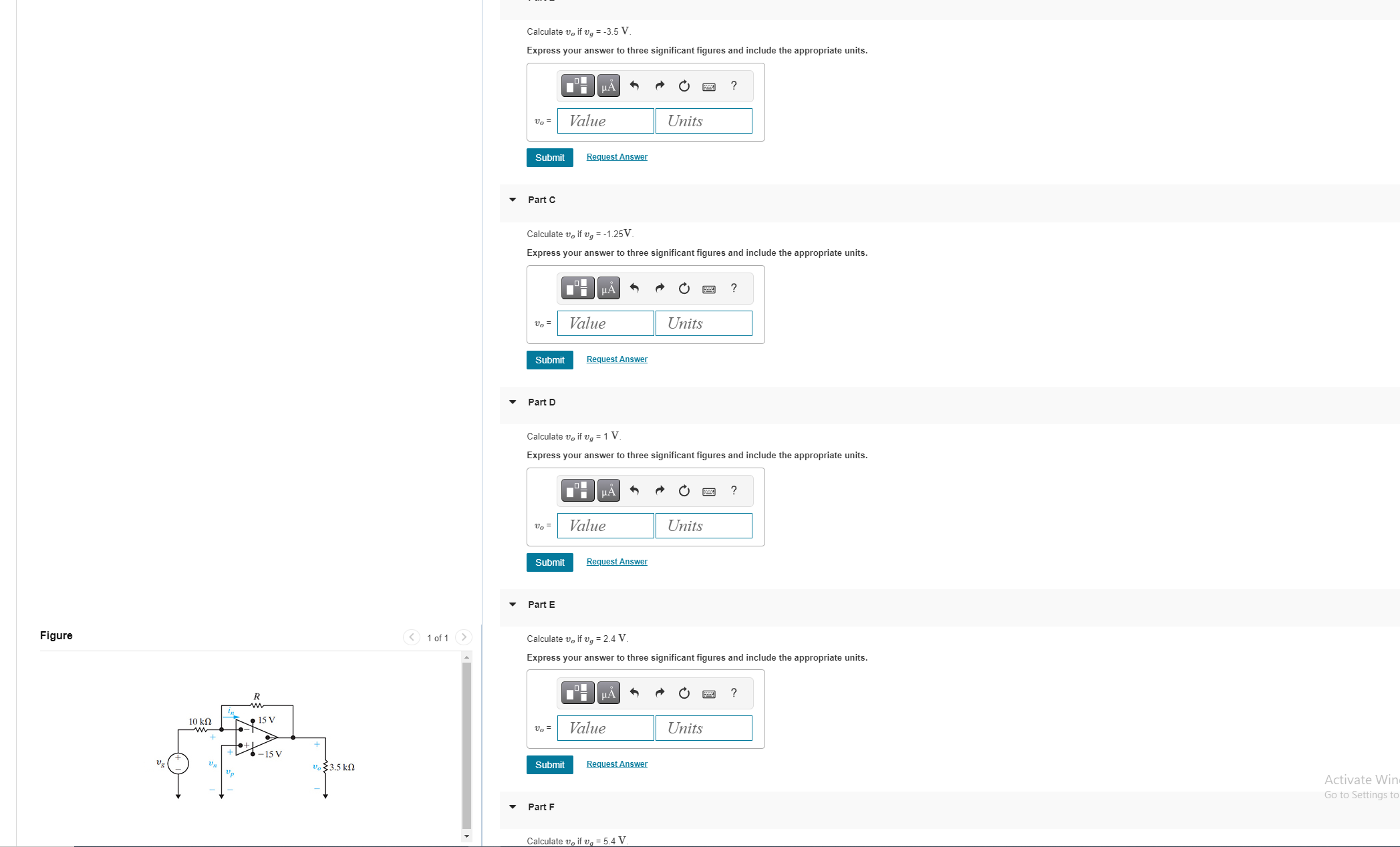 Solved Calculate vo ﻿if vg=-3.5VExpress your answer to three | Chegg.com