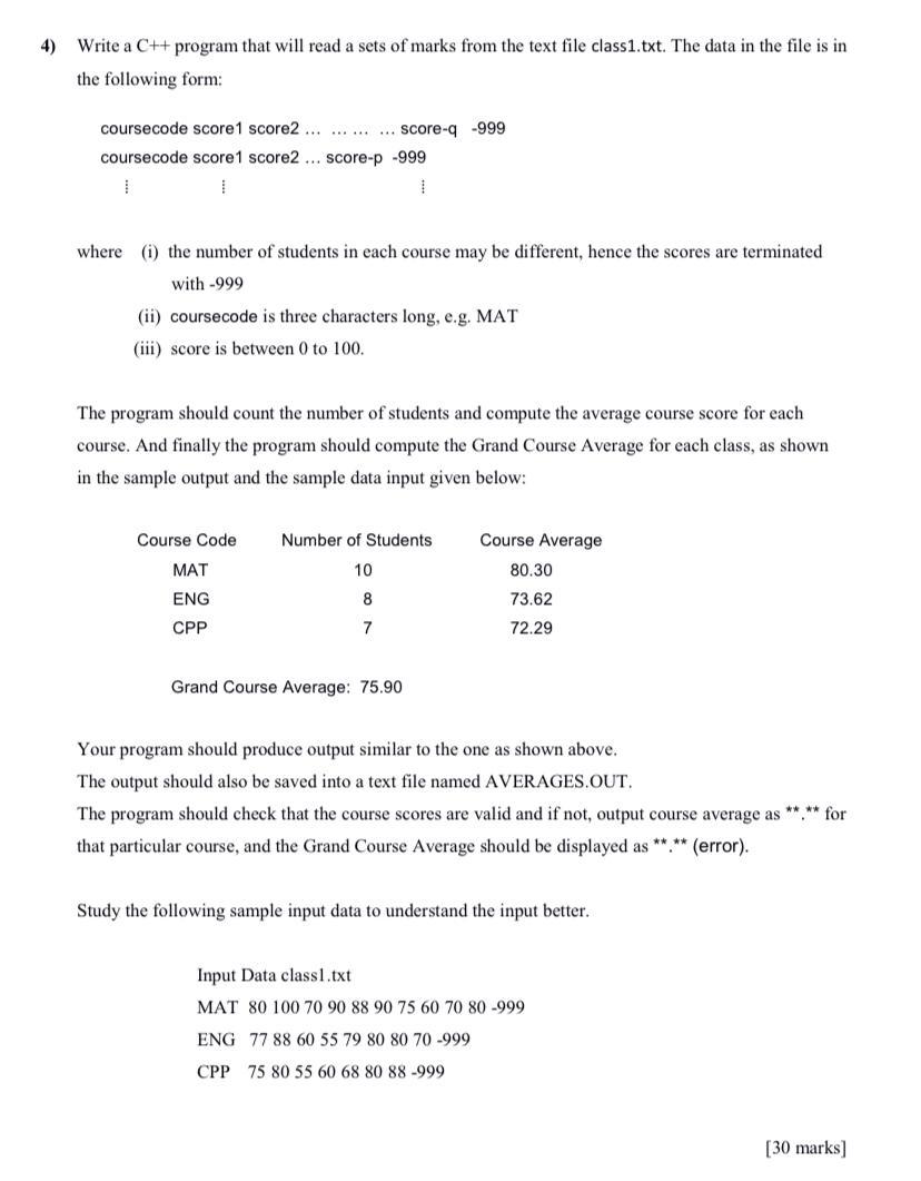 Solved Write a C++ program that will read a sets of marks | Chegg.com