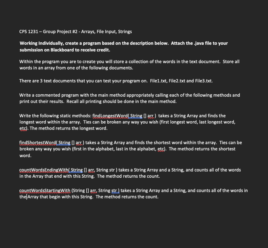 Solved CPS 1231 – Group Project #2 - Arrays, File Input, | Chegg.com