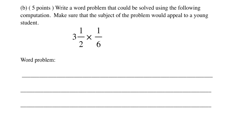 Solved (b) ( 5 ﻿points ) ﻿Write a word problem that could be | Chegg.com
