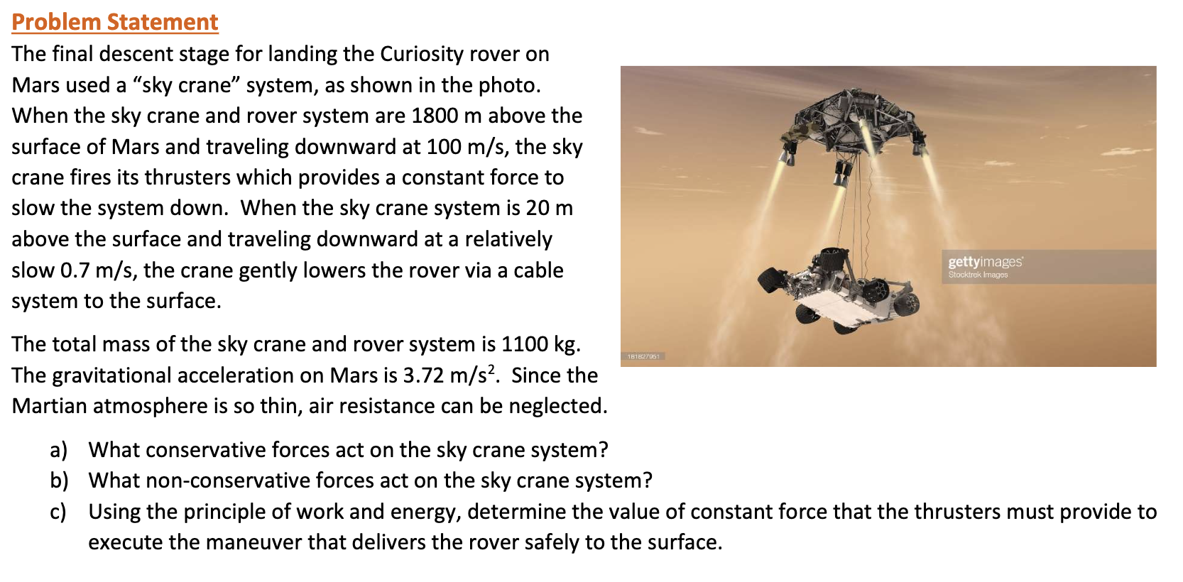 Solved Problem Statement The final descent stage for landing | Chegg.com