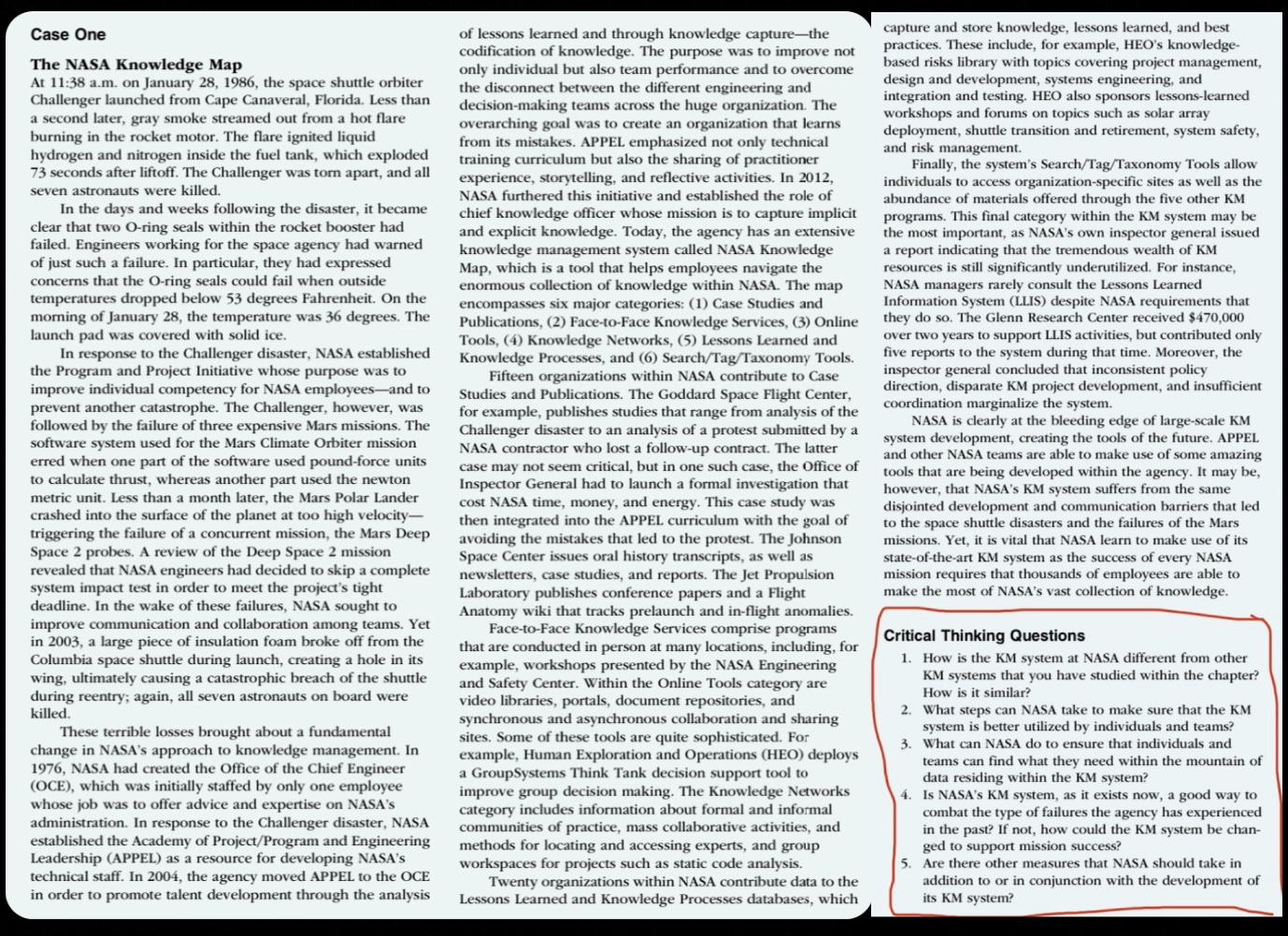 Solved Case One The NASA Knowledge Map At 11:38 a.m. on | Chegg.com