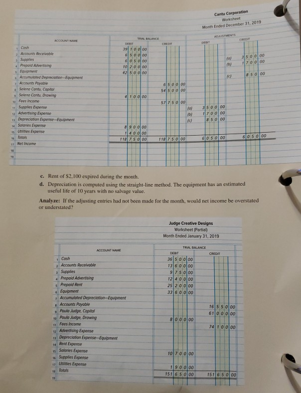 Solved Preparing a worksheet and financial statements, | Chegg.com