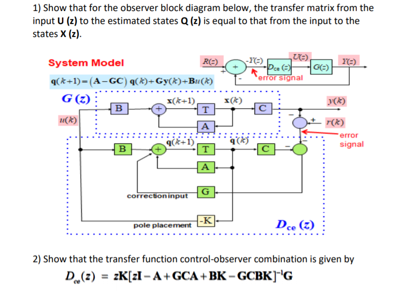 Solved 1) Show that for the observer block diagram below, | Chegg.com