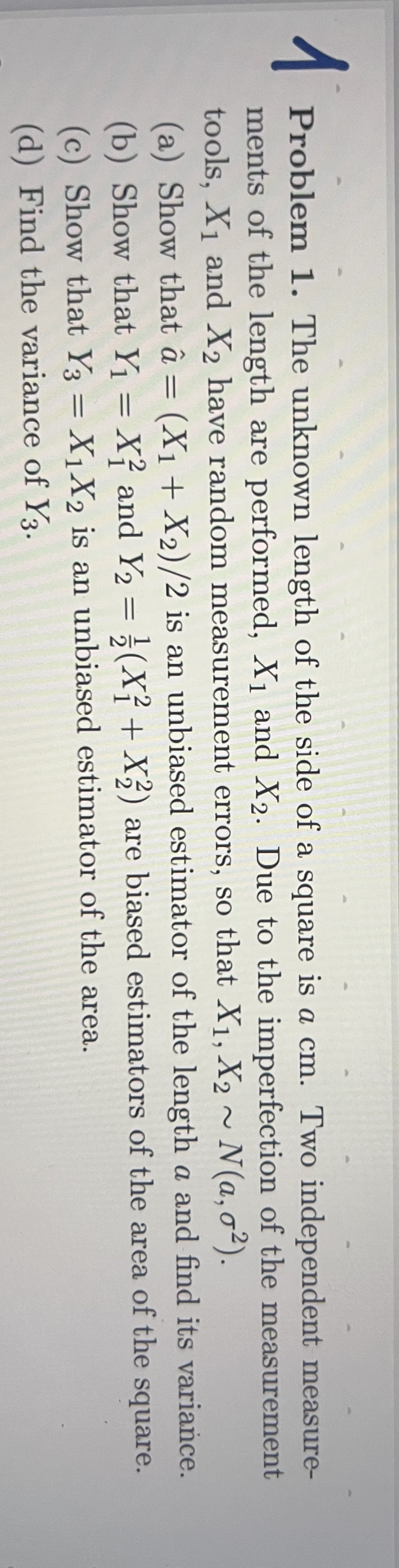 Solved Problem 1. The unknown length of the side of a square | Chegg.com