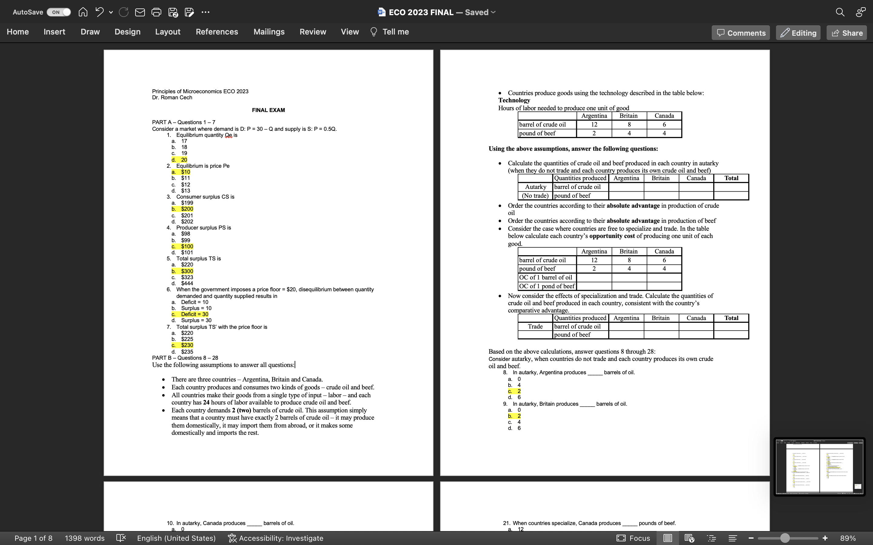 Solved Hello, my answers are highlighted, and my current | Chegg.com