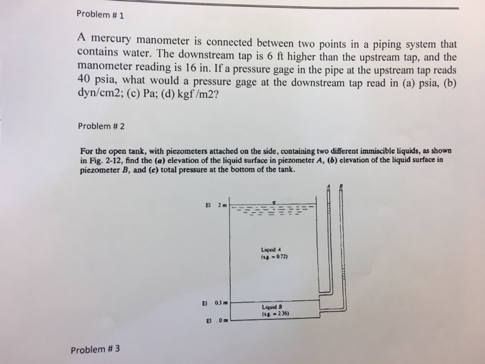Solved A mercury manometer is connected between two points | Chegg.com