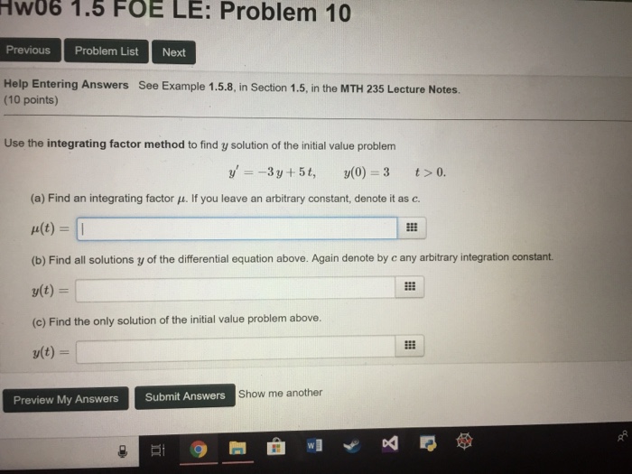 Solved wo6 1.5 FOE LE: Problem 10 Previous Problem List Next | Chegg.com
