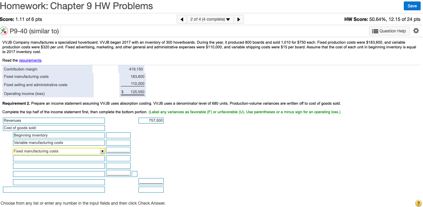 Solved Homework: Chapter 9 HW Problems Save Score: 1.11 of 6 | Chegg.com