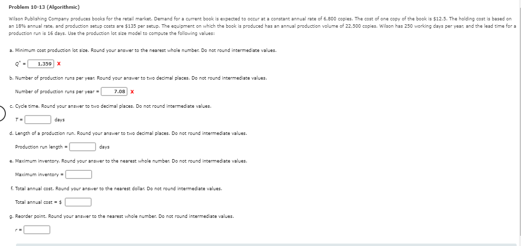Solved Problem 10-13 (Algorithmic) Wilson Publishing Company | Chegg.com