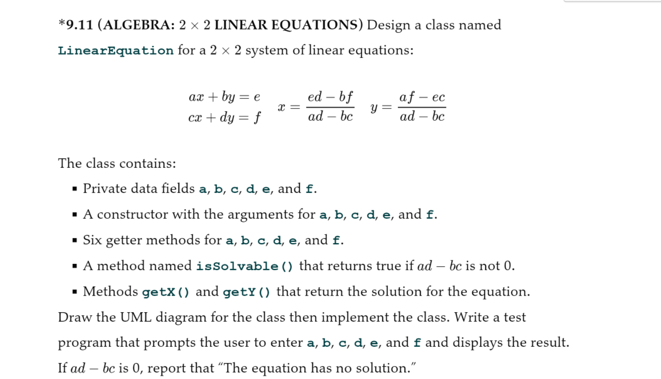 Solved *9.11 (ALGEBRA: 2 x 2 LINEAR EQUATIONS) Design a | Chegg.com