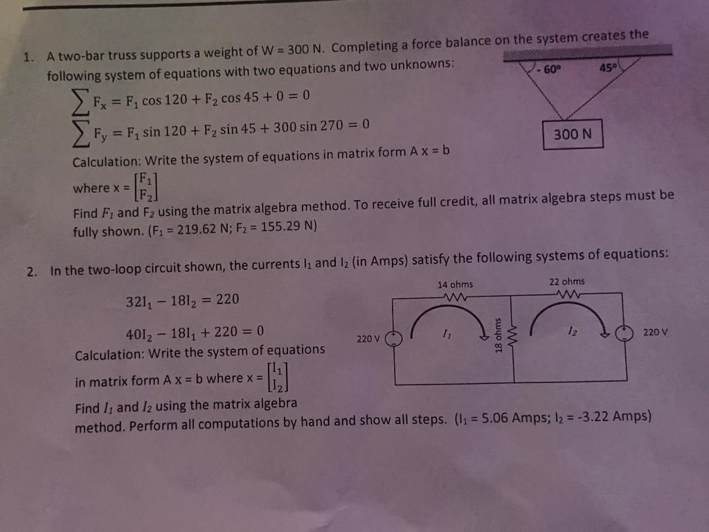 Solved A two-bar truss supports a weight of W=300 N. | Chegg.com