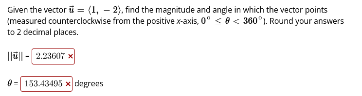 Solved Given the vector vec(u)=(:1,-2:), ﻿find the magnitude | Chegg.com