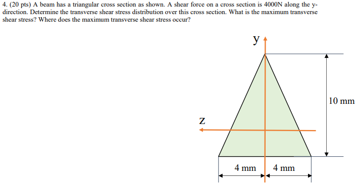 Solved 4. (20 pts) A beam has a triangular cross section as | Chegg.com