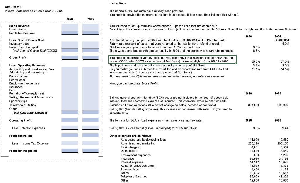 Solved Income Statement Exercise XYZ Retail Income Statement | Chegg.com