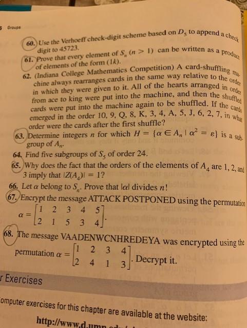 Solved 5 Groupe 60. Use the Verhoeff check-digit scheme | Chegg.com