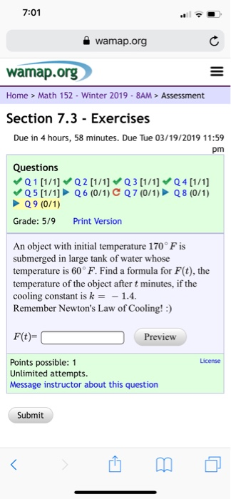 Solved 7:01 a wamap.org wamap.org Home> Math 152- Winter | Chegg.com
