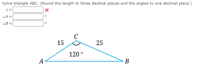 Solved Solve triangle ABC. (Round the length to three | Chegg.com
