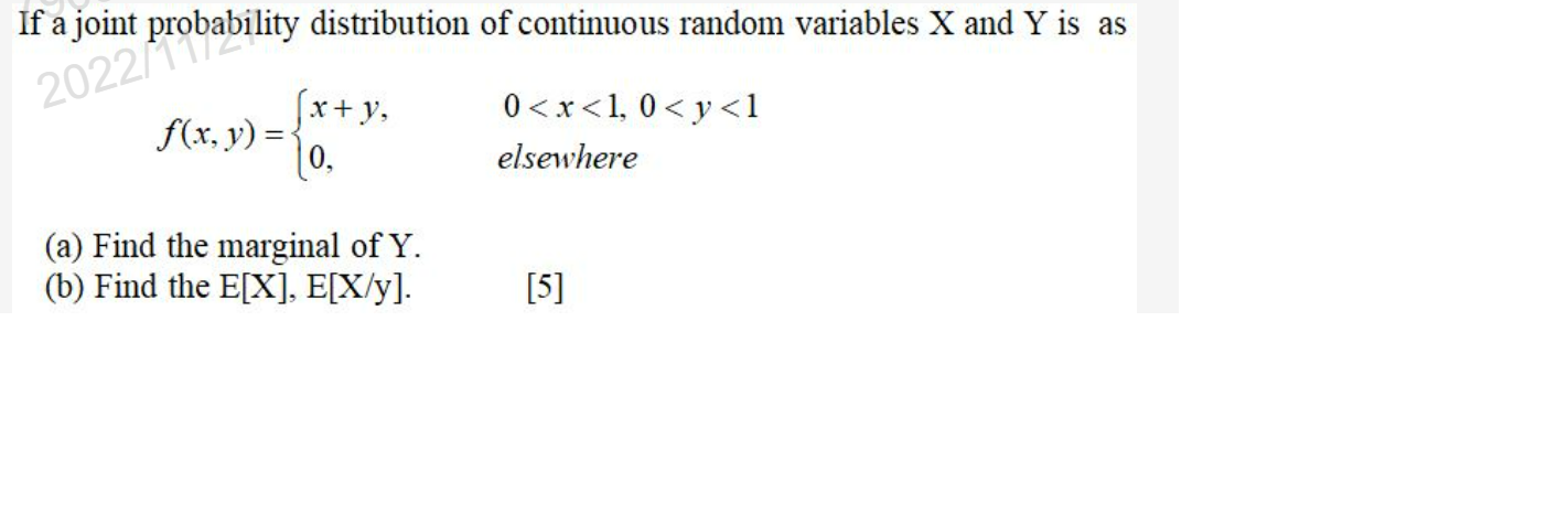 Solved If a joint probability distribution of continuous | Chegg.com