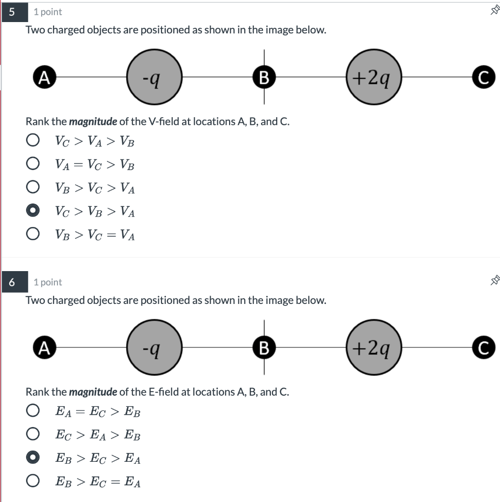 Solved 5 1 point Two charged objects are positioned as shown | Chegg.com