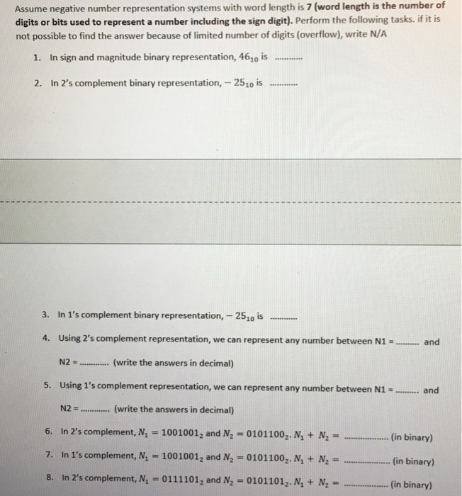 Solved of Assume negative number representation systems with | Chegg.com