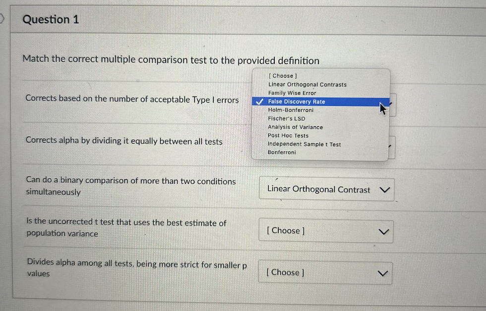 Solved Match the correct multiple comparison test to the | Chegg.com