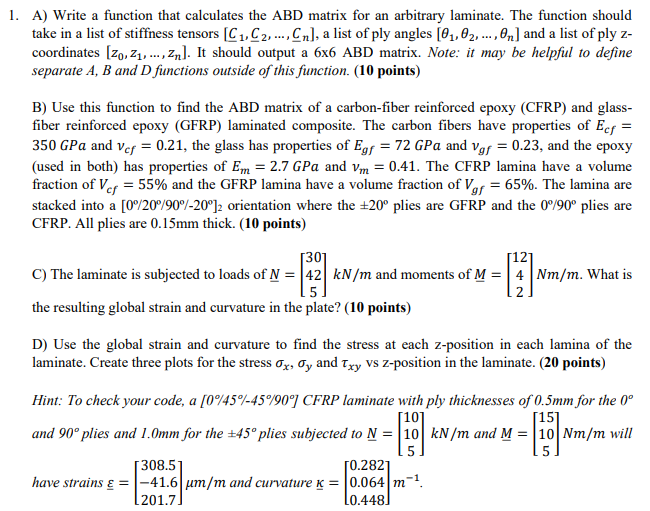 A) Write a function that calculates the ABD matrix | Chegg.com