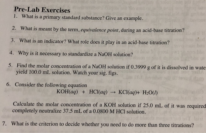 Solved Pre-Lab Exercises 1. What is a primary standard | Chegg.com