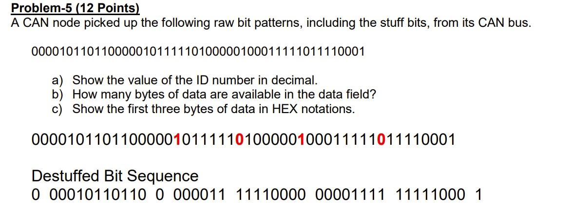 Solved Problem-5 (12 Points) A CAN node picked up the | Chegg.com