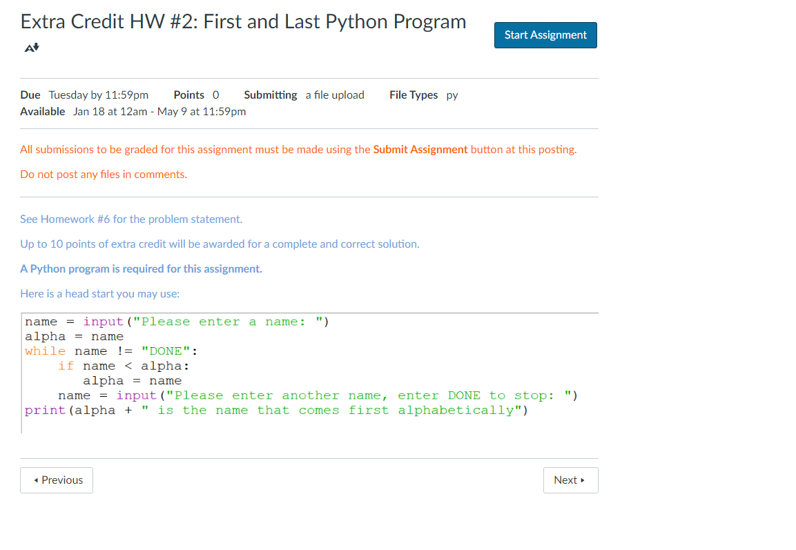 Solved Extra Credit HW \#2: First and Last Python Program A⿶ | Chegg.com