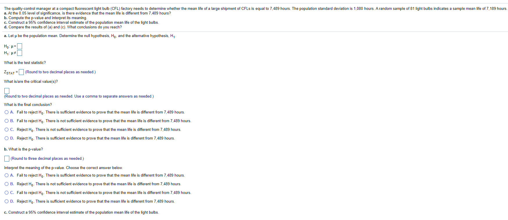 Solved The quality control manager at a compact fluorescent | Chegg.com