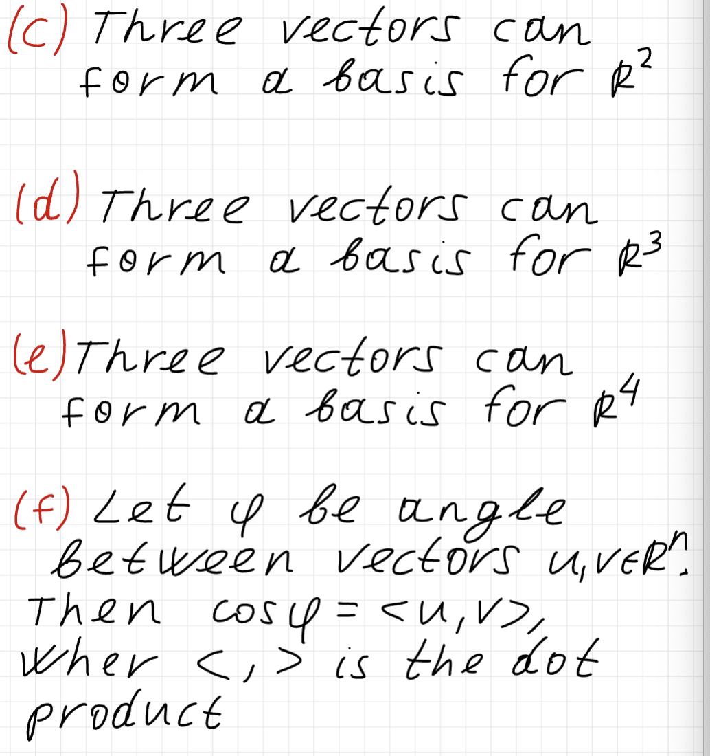 (c) Three vectors can form a basis for R2 (d) Three | Chegg.com