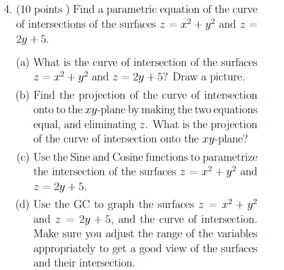 Solved (10 points ) Find a parametric equation of the curve | Chegg.com