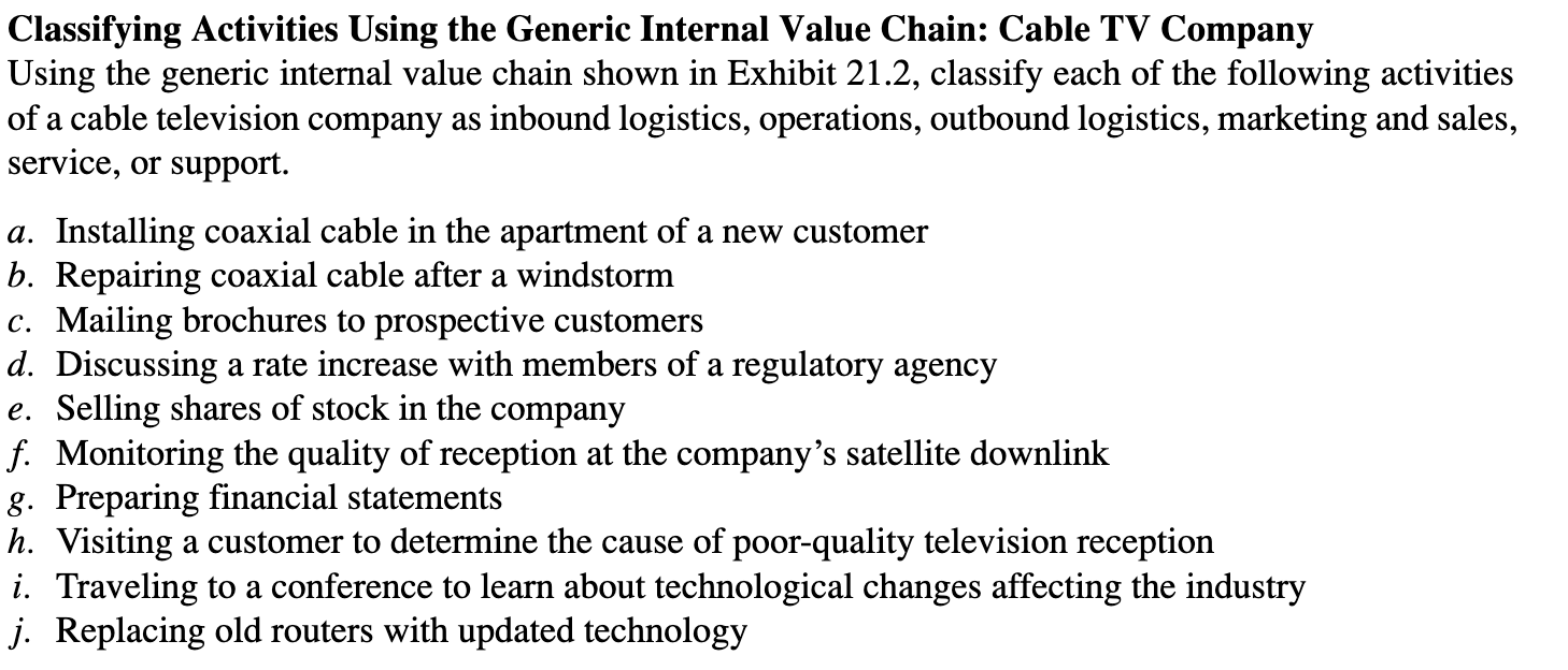 Solved Classifying Activities Using the Generic Internal | Chegg.com
